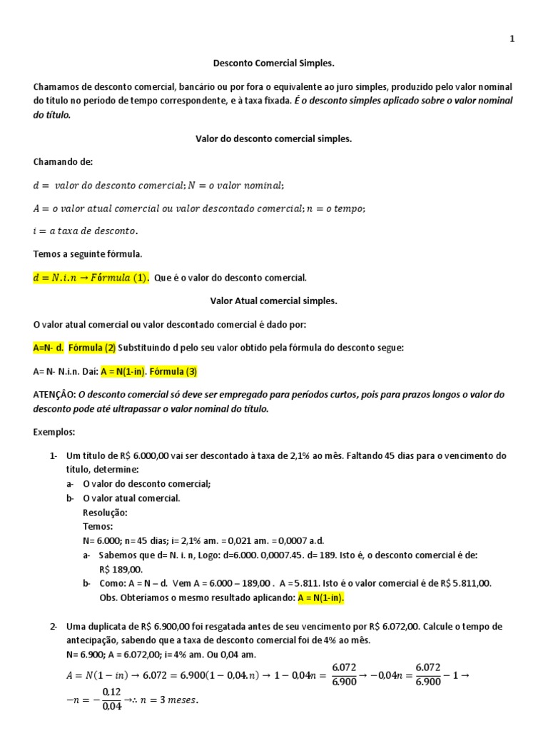 Apostila de Desconto Simples e Composto | PDF | Desconto | Factoring (fomento mercantil ou ...