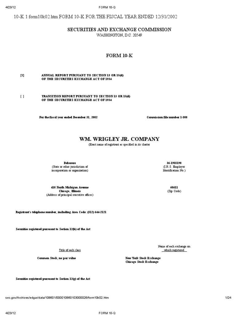 Wrigley AR 2002 | Download Free PDF | Form 10 K | Stocks