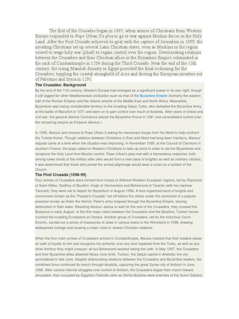 The Crusades: Background: Byzantine Empire | PDF | Crusades | Byzantine ...