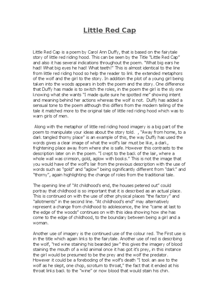 Little Red Cap Timed Essay | Little Red Riding Hood | Poetry