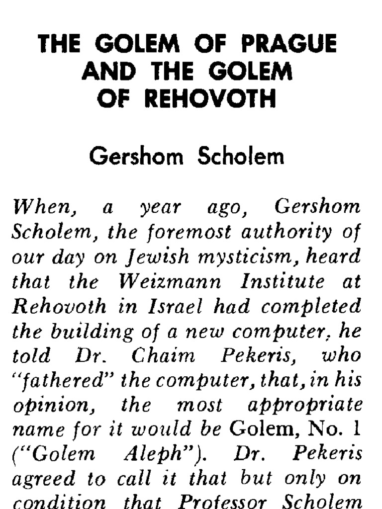 Scholem The Golem of Prague and The Golem of Rehovoth | PDF