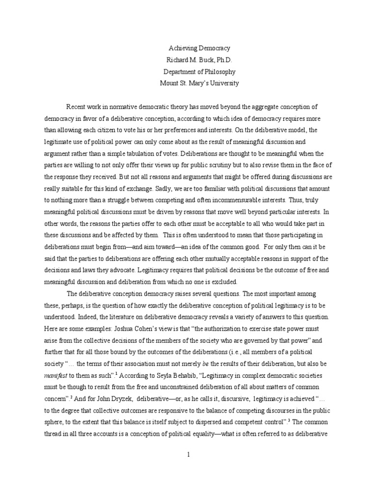 Achieving Democracy (2009) Final Version | PDF | John Rawls | Deliberation