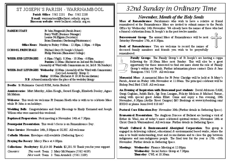 32nd Sunday in Ordinary Time | PDF | Eucharist | Mass (Liturgy)