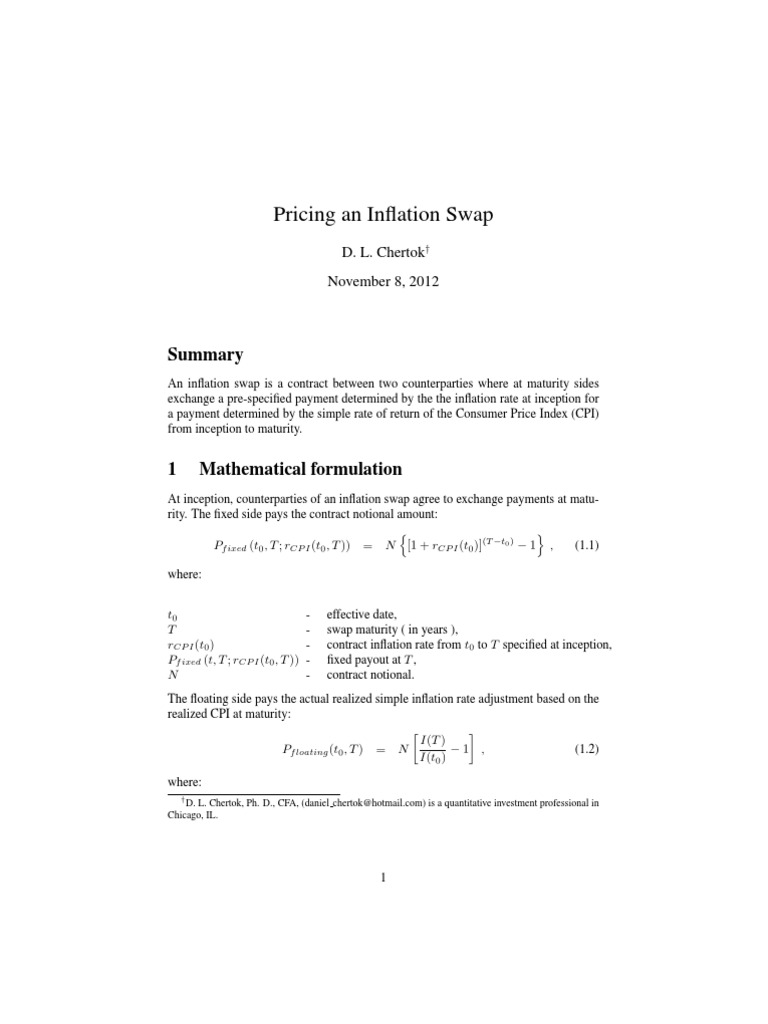 Pricing Model For An Inflation Swap | PDF | Swap (Finance) | Discounting