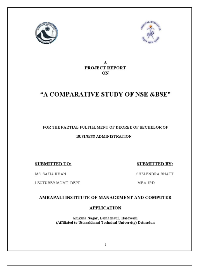 "A Comparative Study of Nse &bse": A Project Report ON | Download Free ...