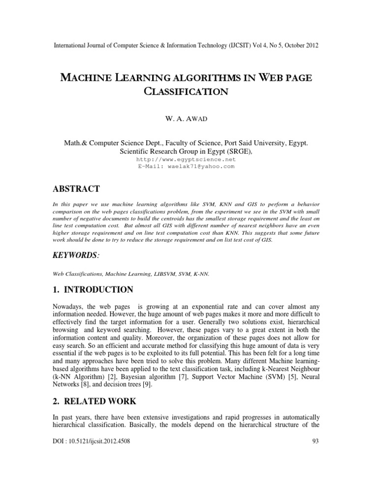 Machine Learning Algorithms in Web Page Classification | PDF | Support ...