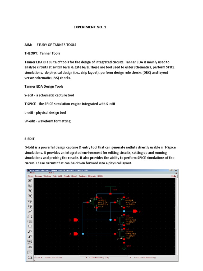 Experiment No. 1: Aim: Study of Tanner Tools THEORY: Tanner Tools | PDF ...