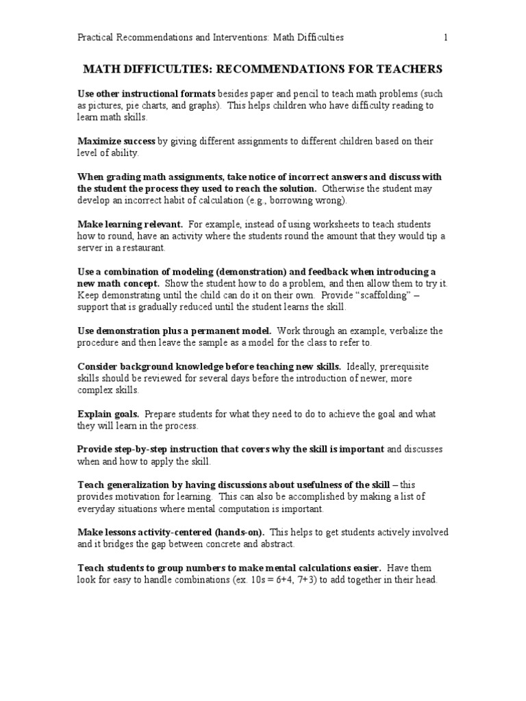 Math Difficulties | PDF | Pedagogy | Teaching Mathematics