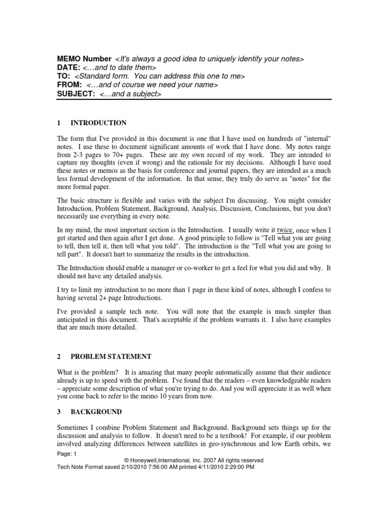 Tech Note Format | PDF | Memorandum | Microsoft Word