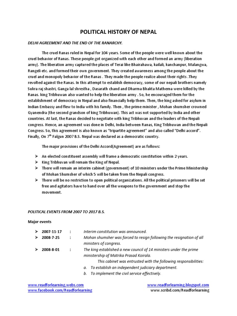 Political History of Nepal: 2007-2046 B.S. | PDF | Nepal | Government