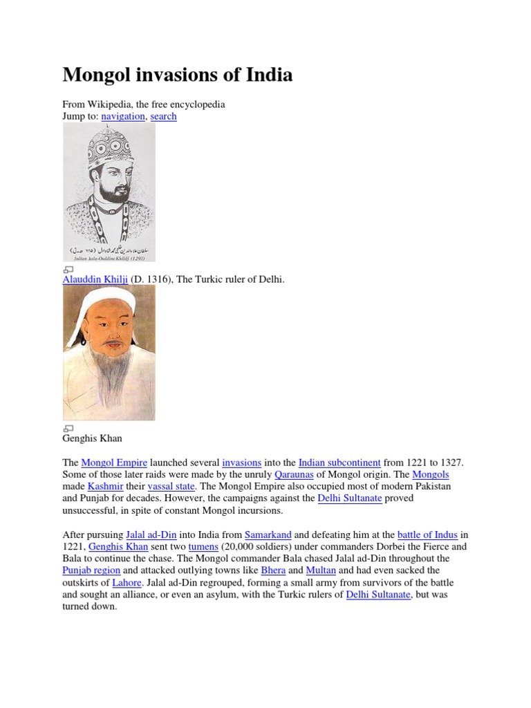 Mongol Invasions of India (1221-1327) | PDF | Asia | Religion And Belief