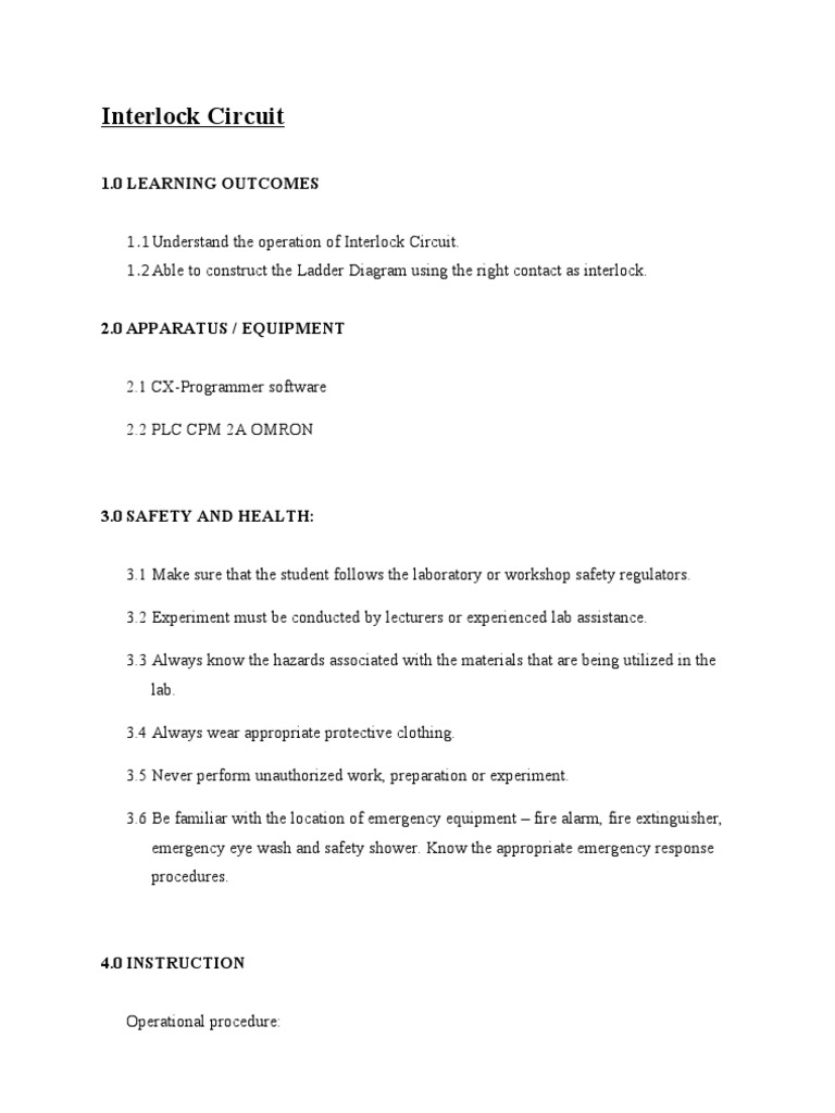 Interlock Circuit: 1.0 Learning Outcomes | PDF | Programmable Logic ...