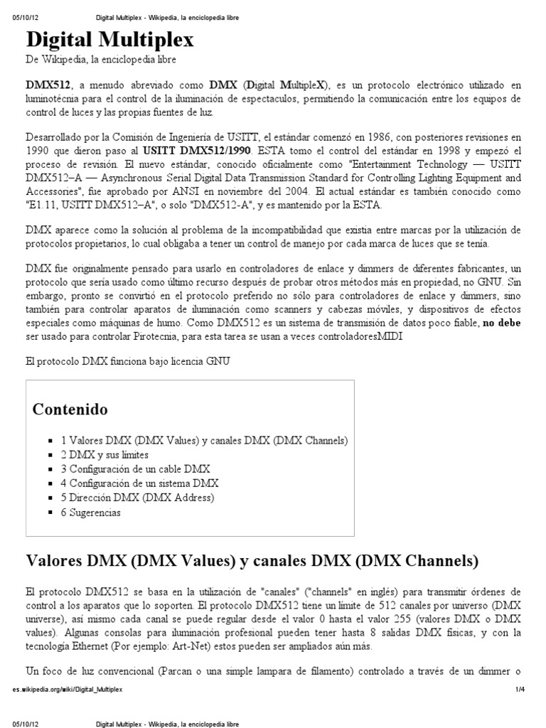 Digital Multiplex X Wikipedia, La Enciclopedia Libre DMX | PDF ...