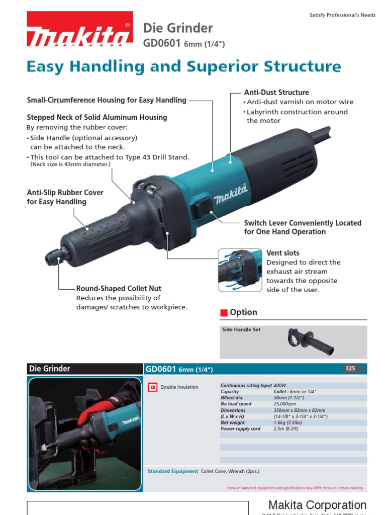 Makita GD0601 Die Grinder Overview | PDF | Technology & Engineering