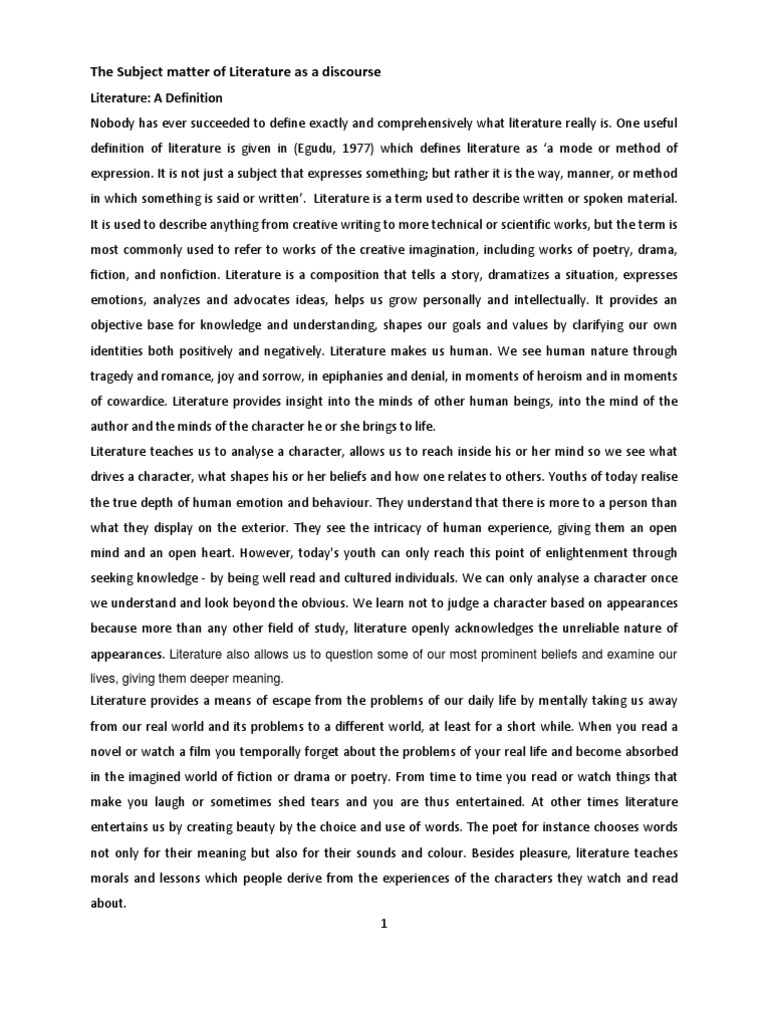 An Analysis of Literature as Discourse: Exploring the Definitions ...