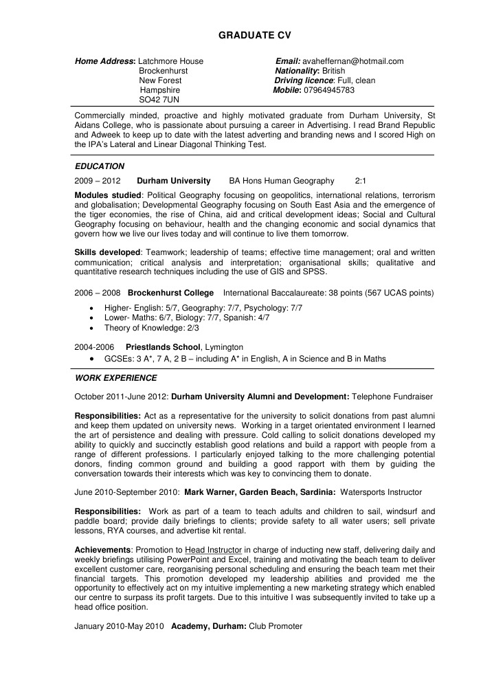 Ava Heffernan Graduate CV A | Download Free PDF | Geography ...