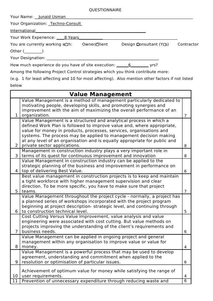 Questionnaire 1 | PDF | Risk Management | Strategic Management