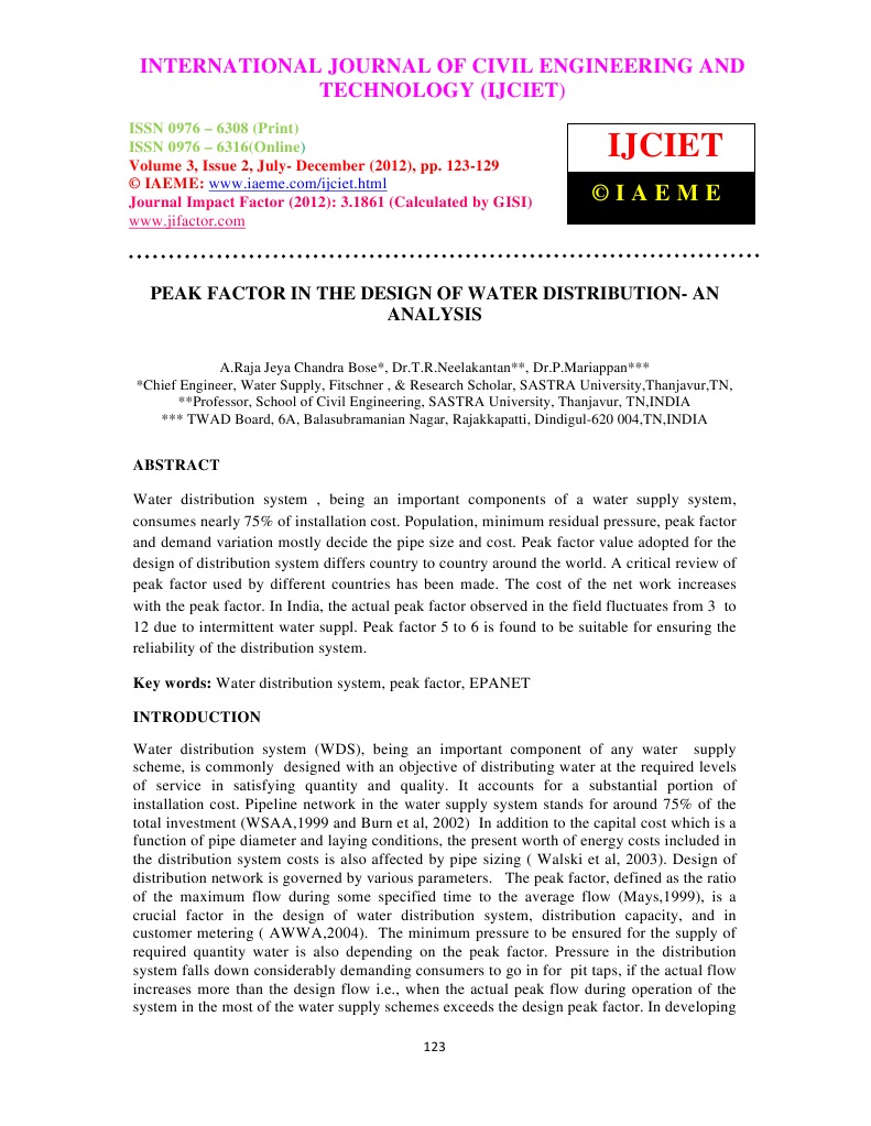 Peak Factor in The Design of Water Distribution An Analysis | PDF ...