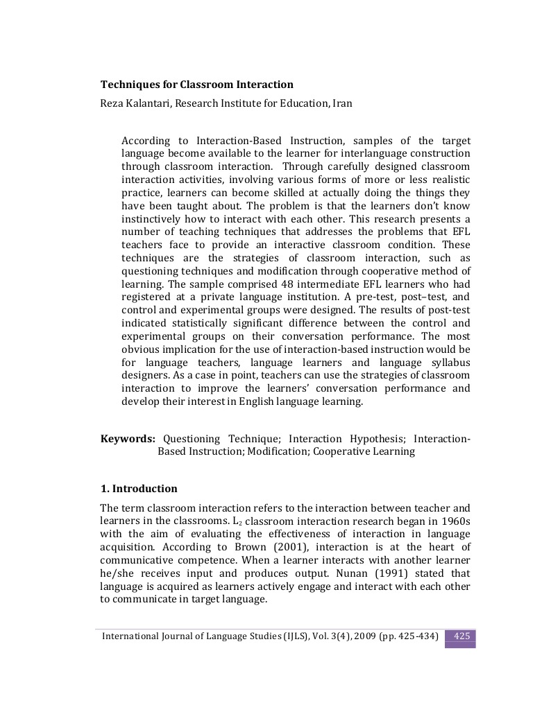 Techniques For Classroom Interaction | Download Free PDF | English As A ...