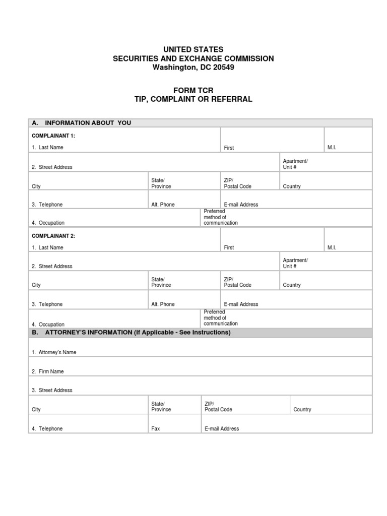 SEC Complaint Form | PDF | U.S. Securities And Exchange Commission ...