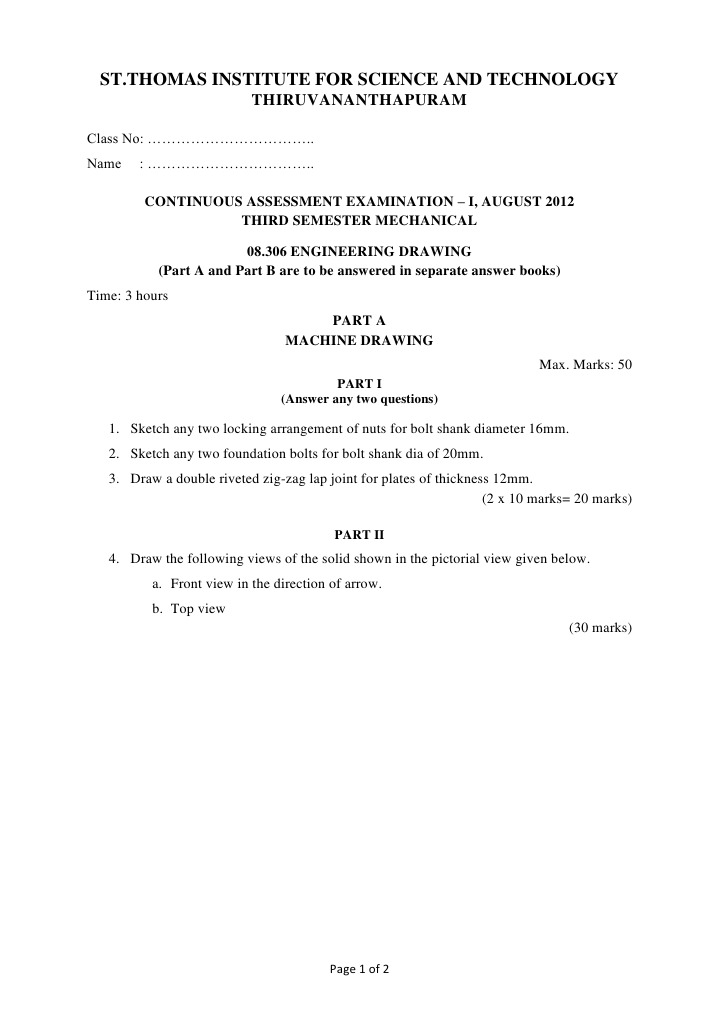 Engineering Drawing Exam Paper 2012 | PDF