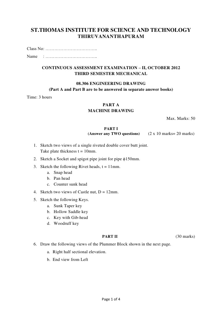 Machine Drawing Series 2 Question Paper | PDF