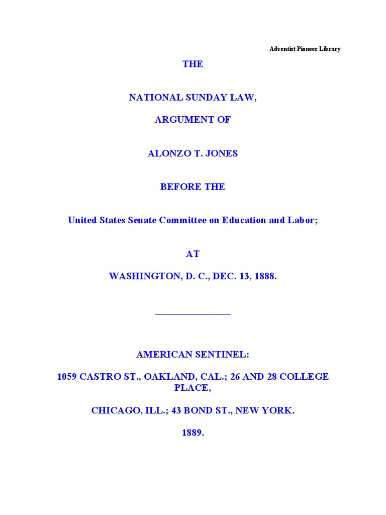 The National Sunday Law, Argument of Alonzo T. Jones | PDF | Ten ...