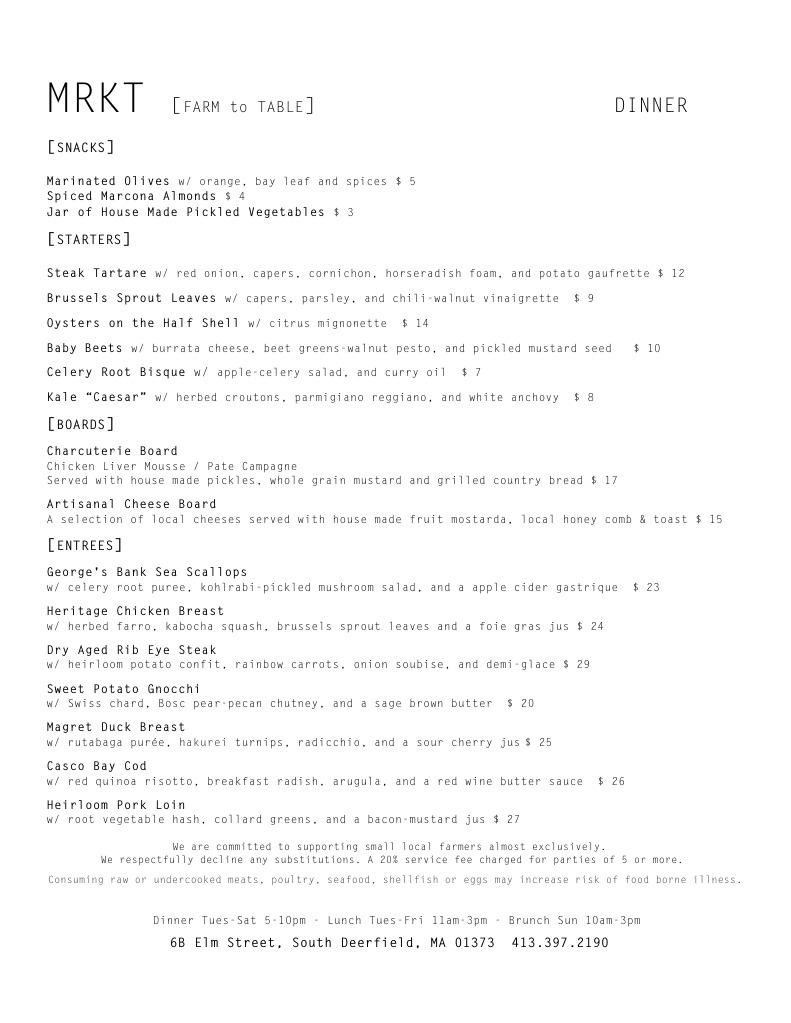 MRKT Dinner Menu Overview | PDF