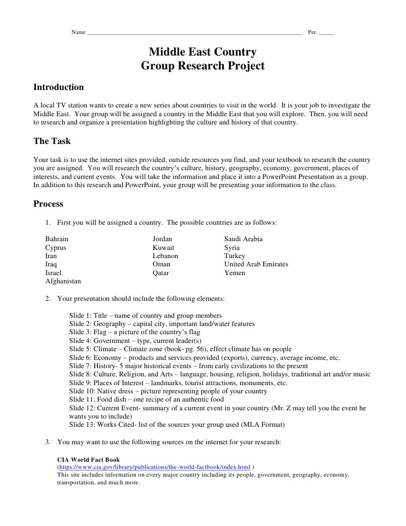 Middle East Country Group Research Project | PDF | Middle East