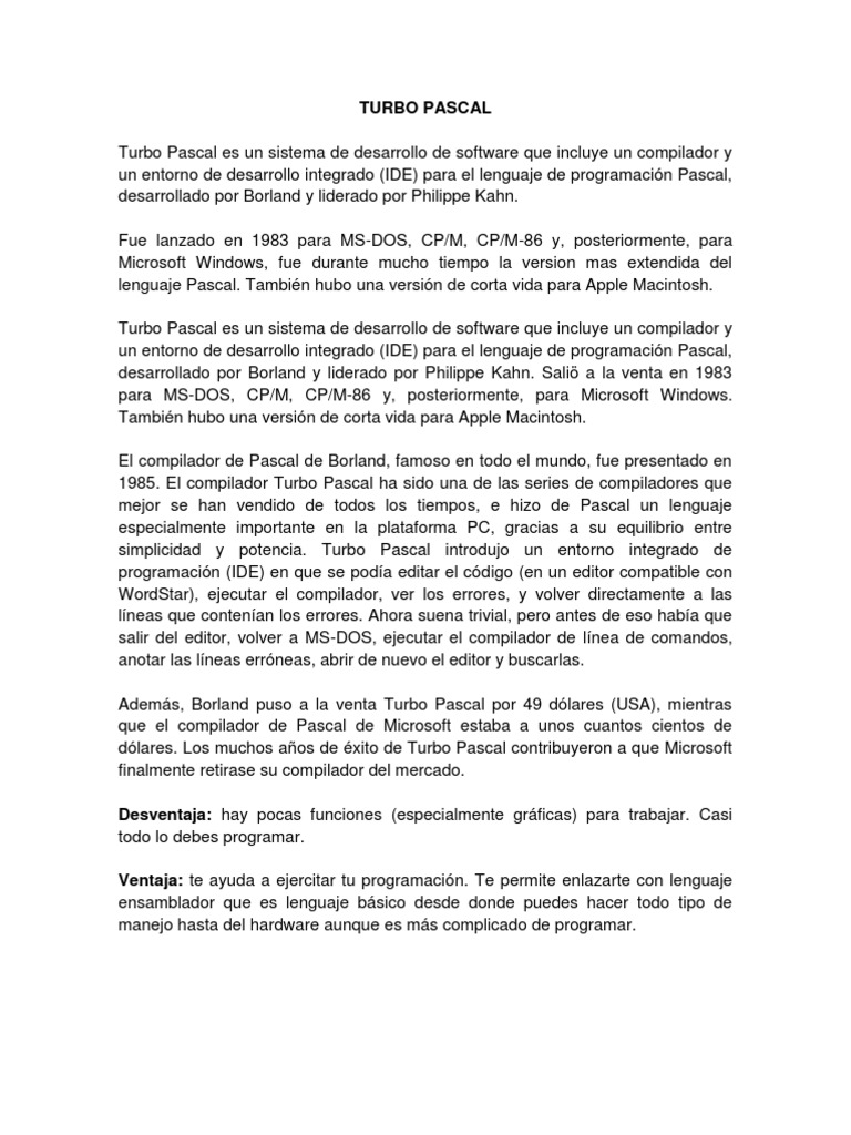 Turbo Pascal | PDF | HTML | Básico