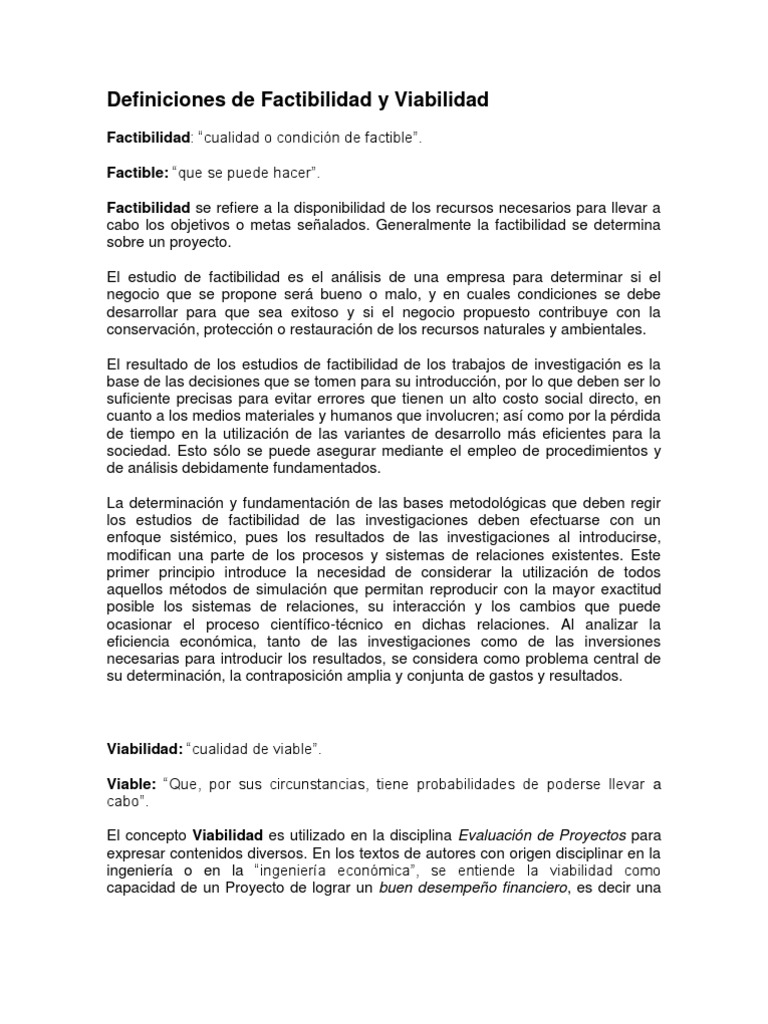 La Diferencia Entre Factibilidad y Viabilidad (Trabajo) | PDF | Evaluación | Entorno natural