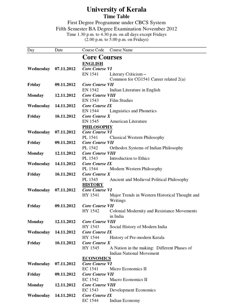 Ba Timetable | PDF | Sanskrit | Sociology