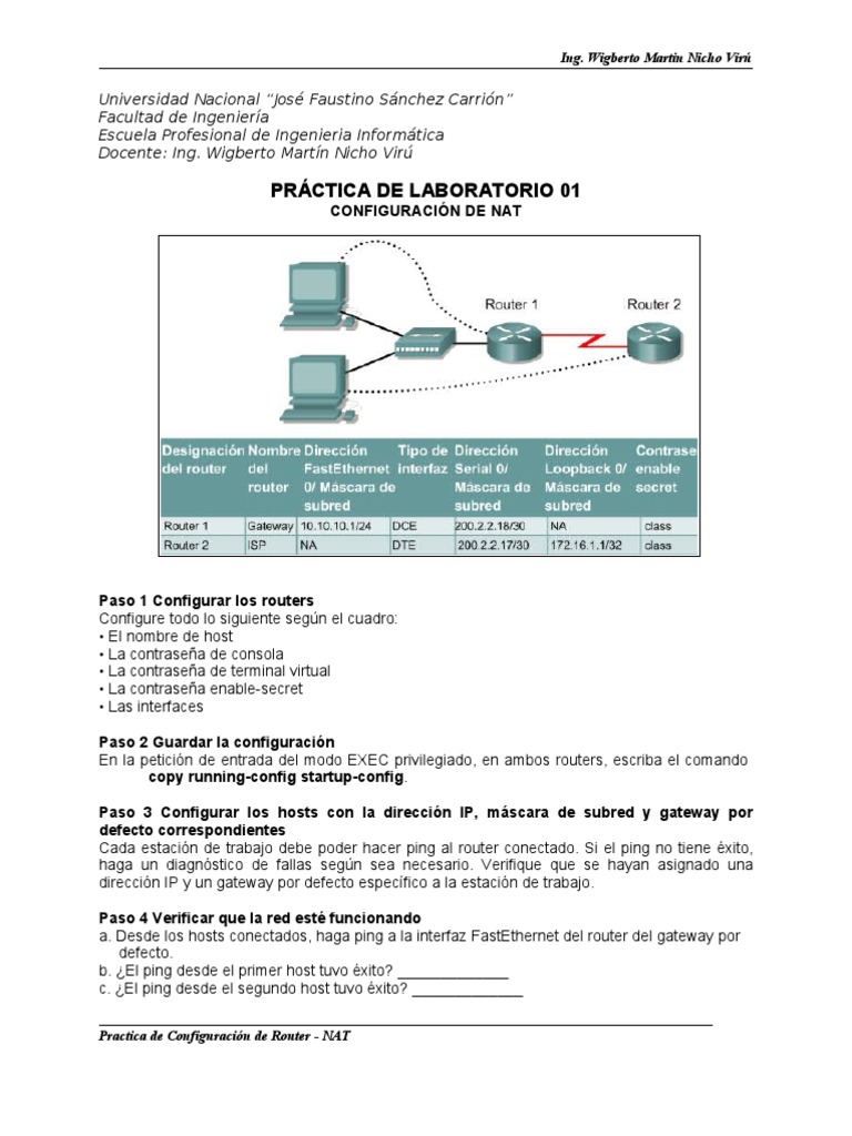Practica Configuracion de Router NAT 01 | PDF | Enrutador (Computación) | Gateway ...