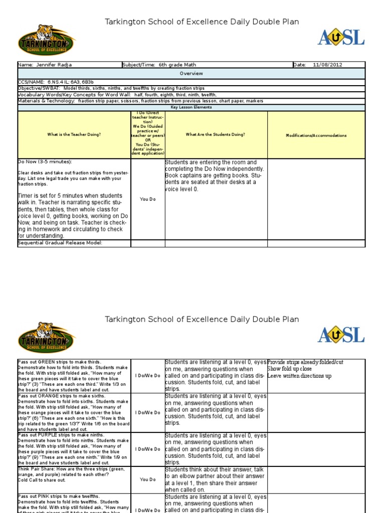 Tarkington School of Excellence Daily Double Plan | PDF | Cognitive ...