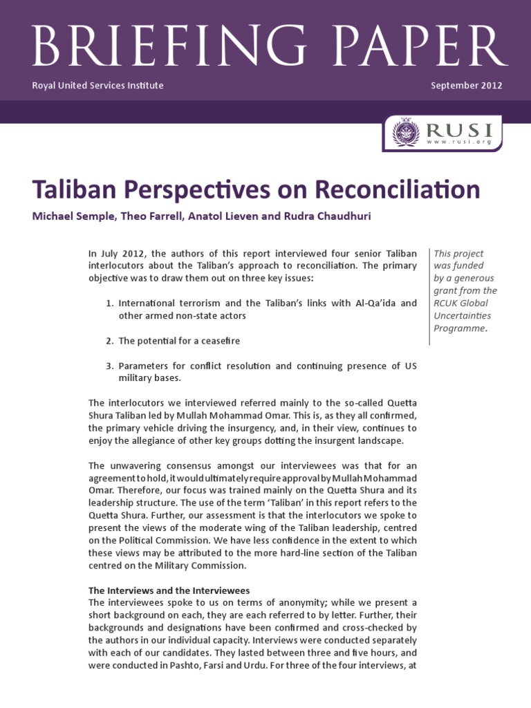 Taliban Perspectives On Reconciliation: Michael Semple, Theo Farrell ...