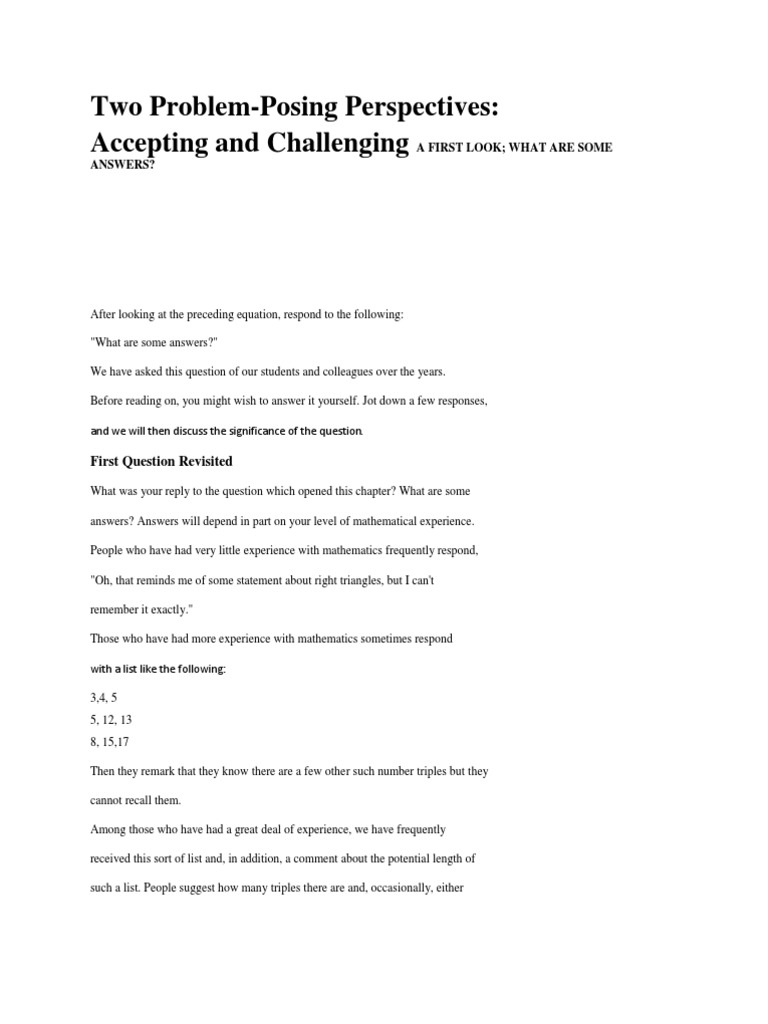 Two Problem-Posing Perspectives: Accepting and Challenging: A First ...