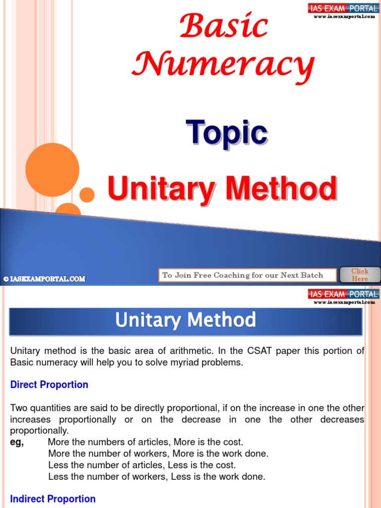 Basic Numeracy Unitary Method | PDF | Applied Mathematics | Teaching Mathematics