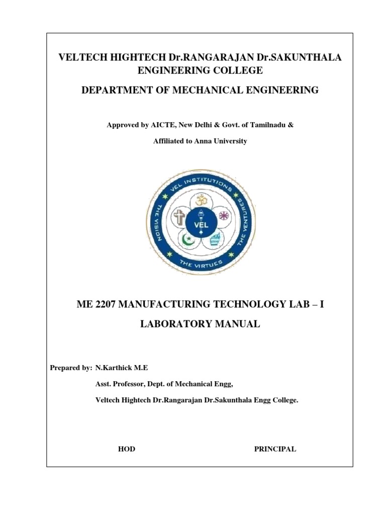 Me2207 Manufacturing Technology I Lab Manual | PDF | Welding | Construction