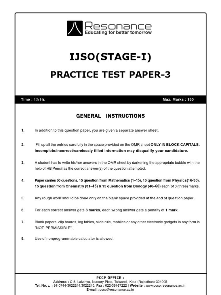 IJSO Stage-I Practice Test Paper 3 | PDF | Atoms | Fertilisation