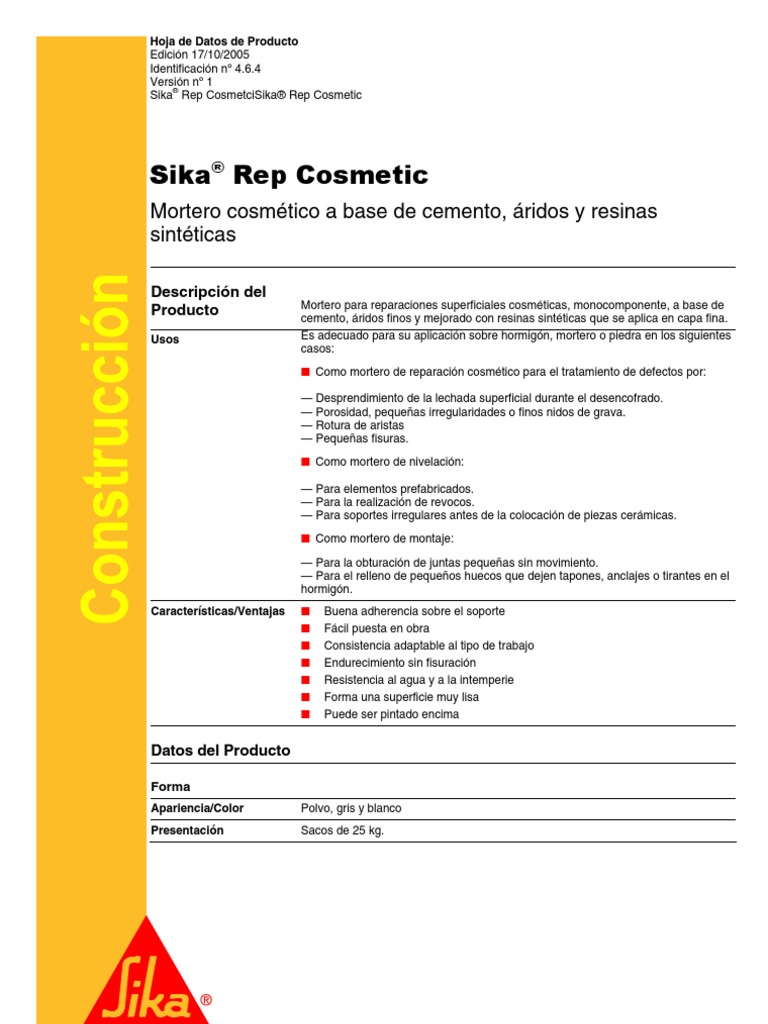Sika Rep Cosmetic R2174.6.4.SikaRepCosmetic | PDF | Cemento | Herramientas