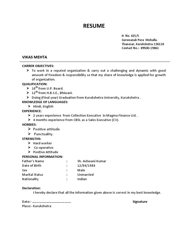 Vikas Mehta Resume and Career Objectives | PDF | Career & Growth | Wellness