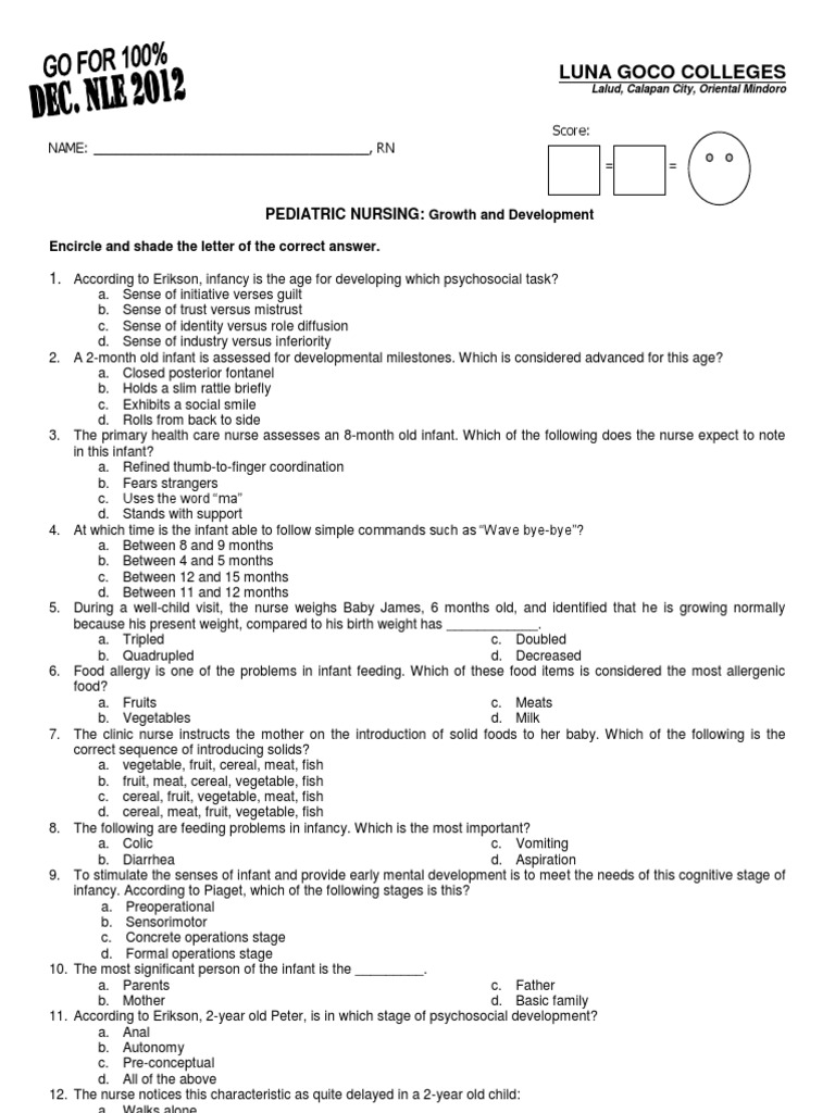 Pedia Post Test 1 | PDF | Infants | Adolescence