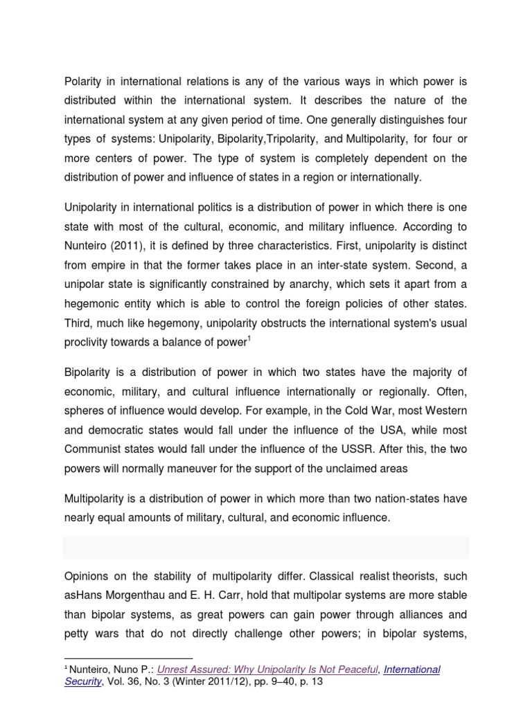 Polarity in International Relations | PDF | Polarity (International ...