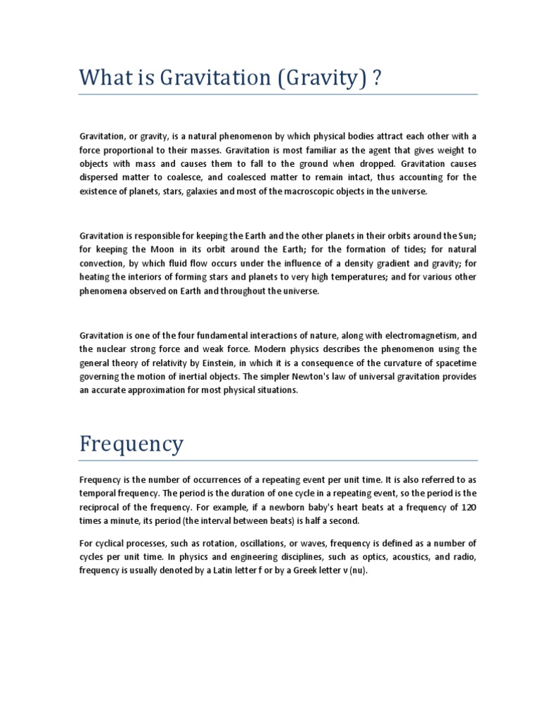 Definition of Gravity and Its Motion | PDF | Frequency | Gravity