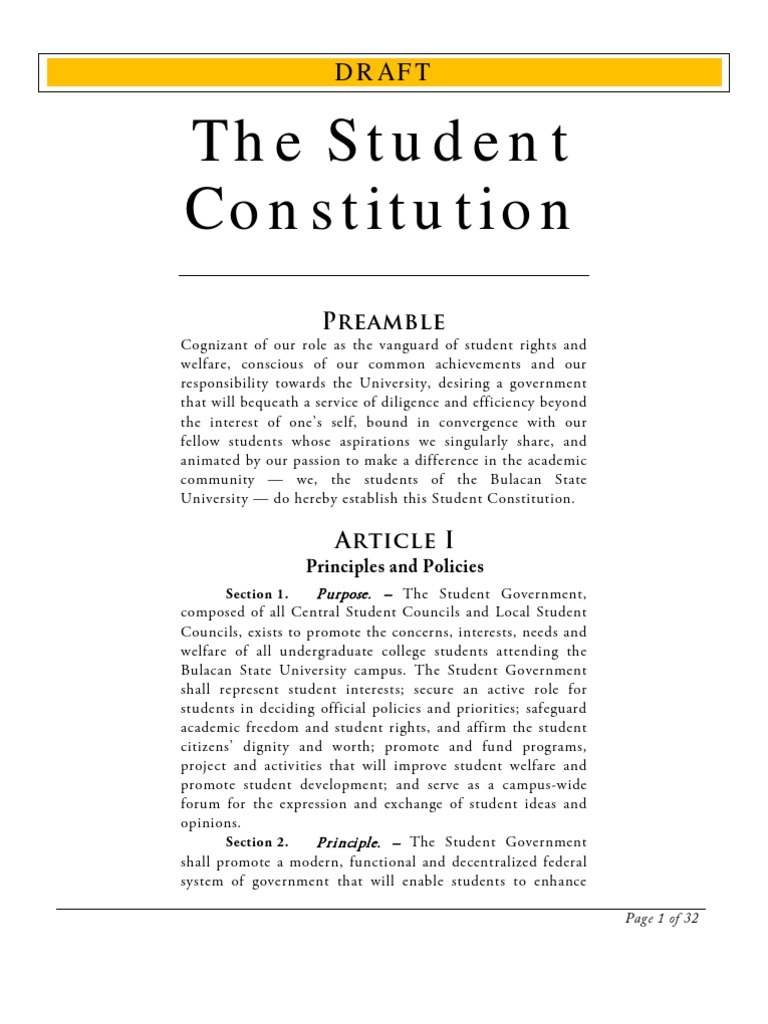 Proposed Revision To The Student Constitution (As of 04 August 2012) | PDF