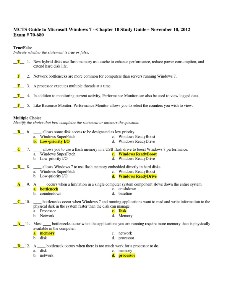 MCTS Guide To Microsoft Windows 7 - Chapter 10 Study Guide | PDF ...