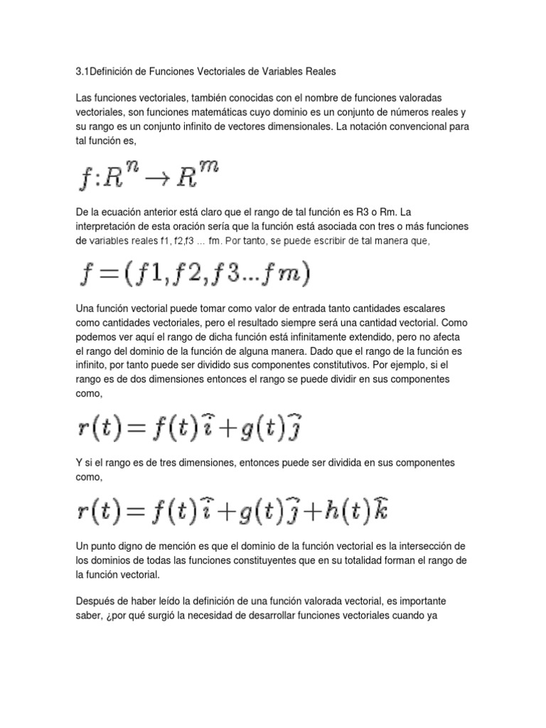 Definición de Funciones Vectoriales de Variables Reales | Vector euclidiano | Función (Matemáticas)