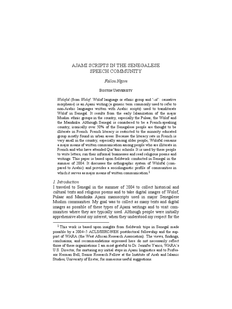 Fallou Ngom - Ajami Scripts in Senegalese | Download Free PDF | Arabic ...