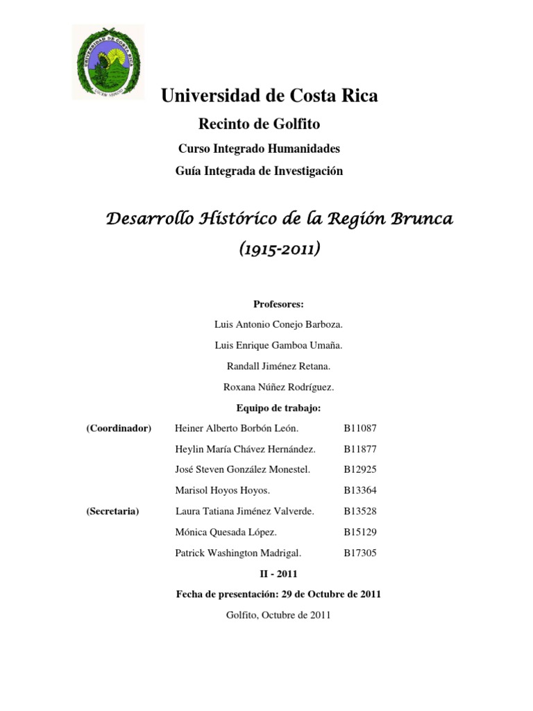 Historia y Desarrollo de la Región Brunca | PDF | Costa Rica | Agricultura