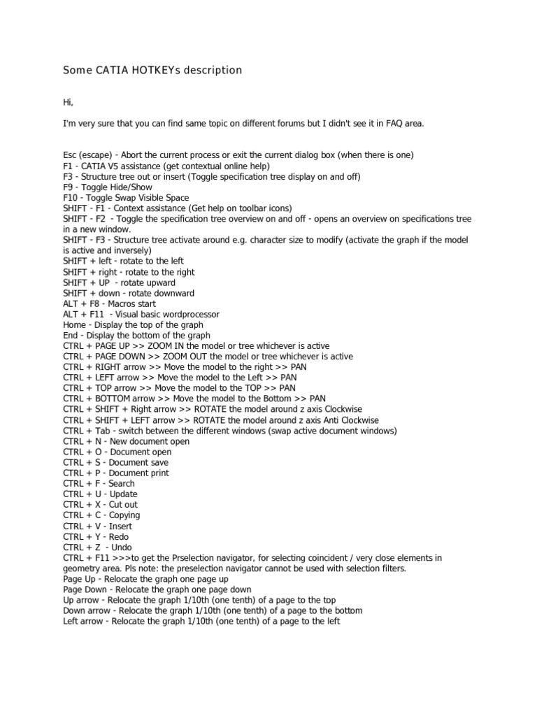 Catia Hotkeys | PDF | Keyboard Shortcut | Control Key